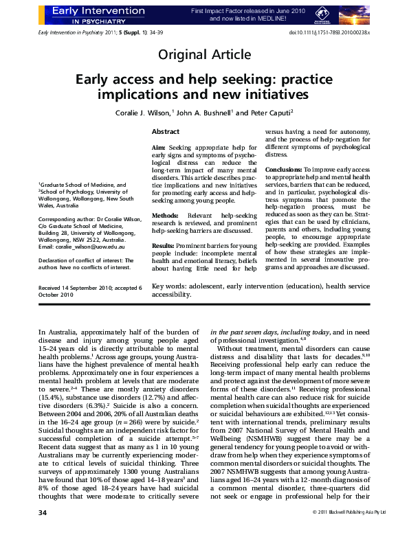 (PDF) Early access and help seeking: practice implications and new ...