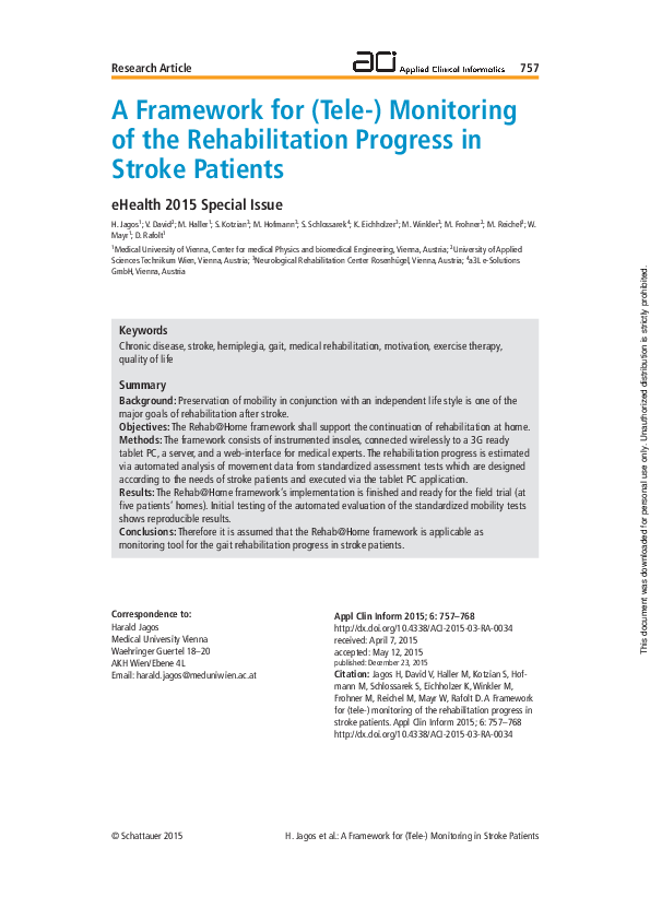(PDF) A Framework for (Tele-) Monitoring of the Rehabilitation Progress ...