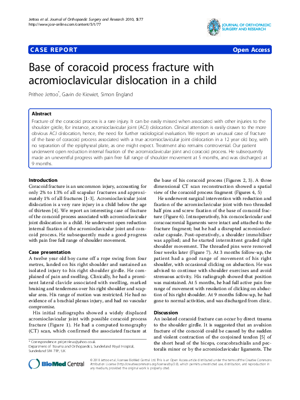(PDF) Base of coracoid process fracture with acromioclavicular ...