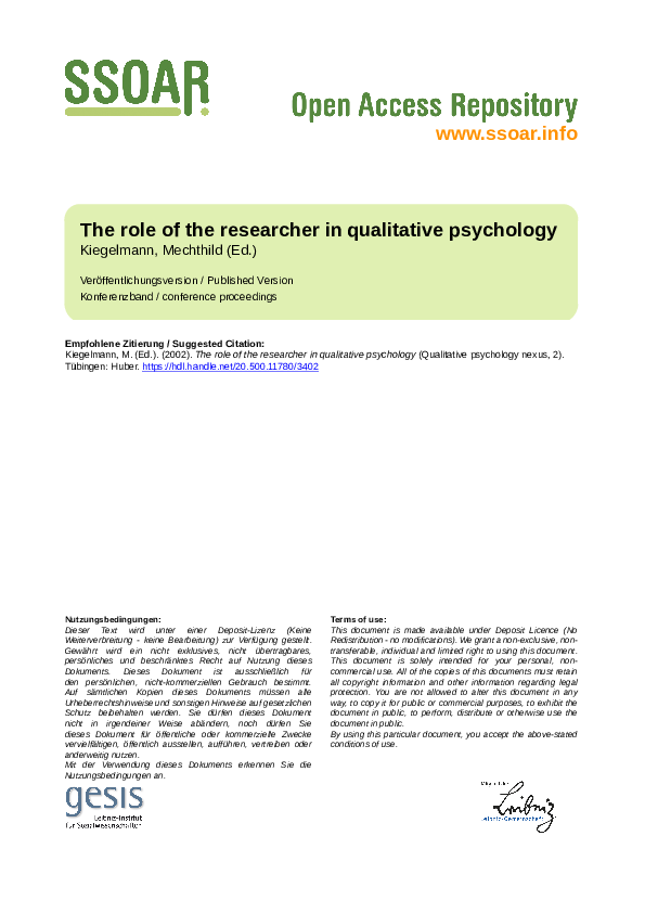 (PDF) The role of the researcher in qualitative psychology