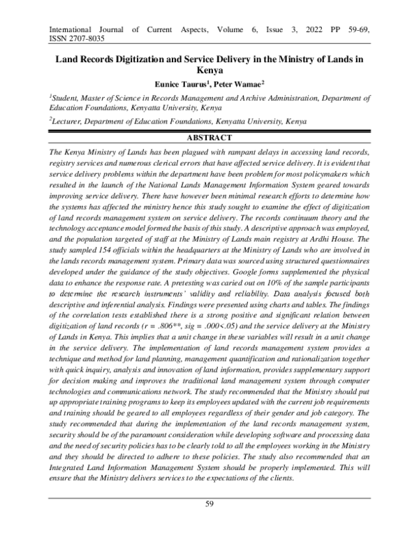 (PDF) Land Records Digitization and Service Delivery in the Ministry of ...
