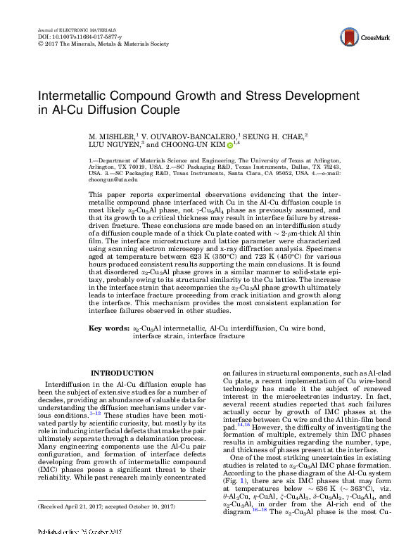 (PDF) Intermetallic Compound Growth and Stress Development in Al-Cu Diffusion Couple