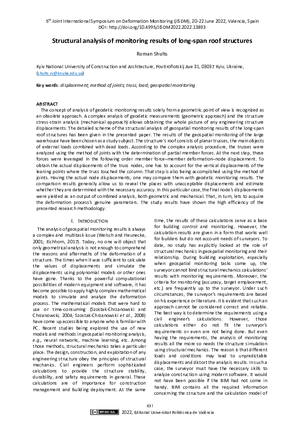 (PDF) Structural analysis of monitoring results of long-span roof structures