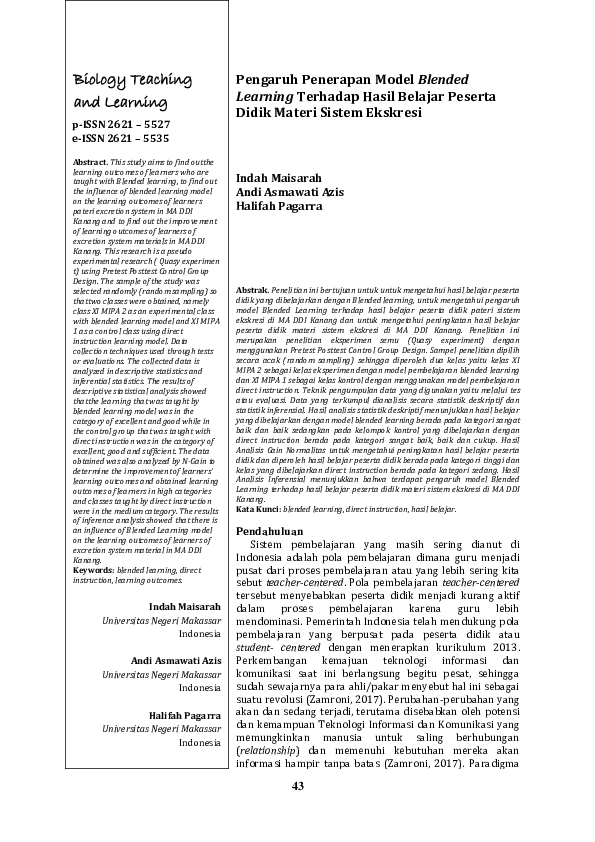 (PDF) Pengaruh Penerapan Model Blended Learning Terhadap Hasil Belajar Peserta Didik Materi ...