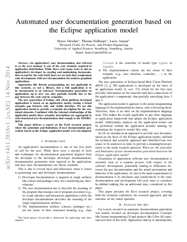 (PDF) Automated user documentation generation based on the Eclipse application model