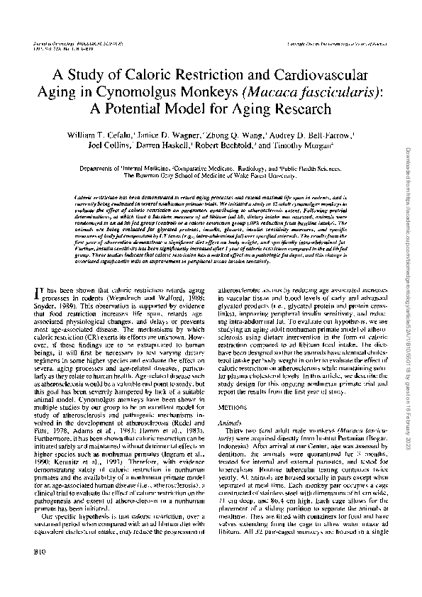 (PDF) A Study of Caloric Restriction and Cardiovascular Aging in ...