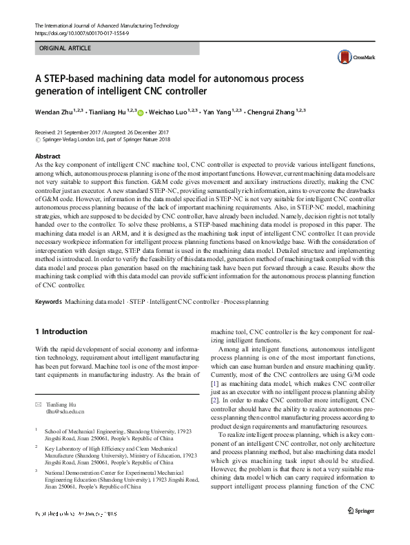 Pdf A Step Based Machining Data Model For Autonomous Process