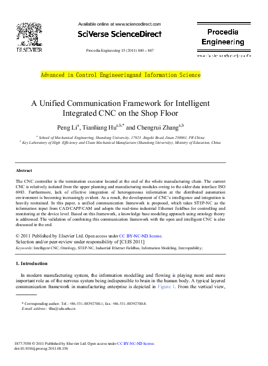 (PDF) A Unified Communication Framework for Intelligent Integrated CNC on the Shop Floor