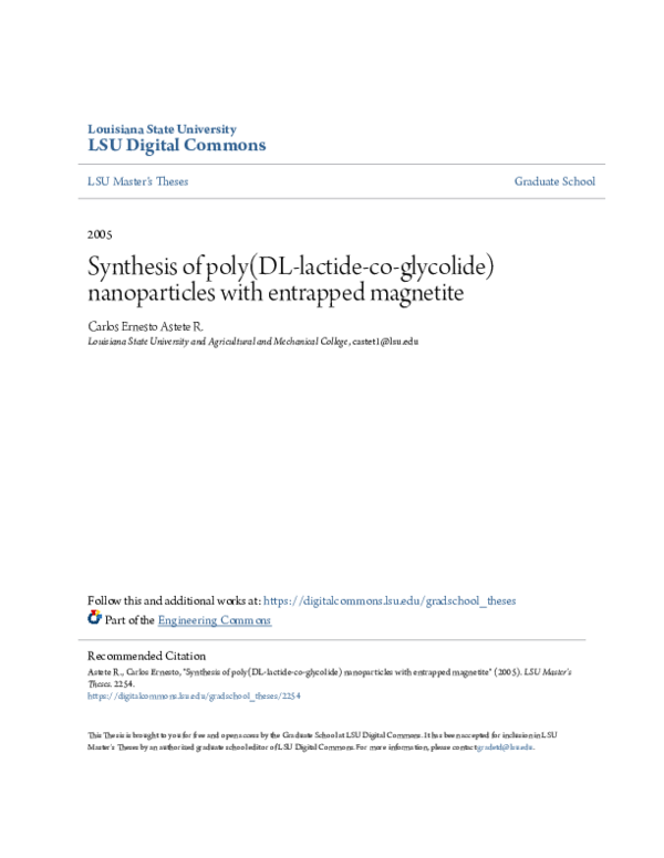 (PDF) Synthesis of Poly(DL-Lactide-Co-Glycolide) Nanoparticles with ...