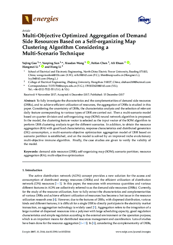 (PDF) Multi-Objective Optimized Aggregation of Demand Side Resources Based on a Self-organizing ...