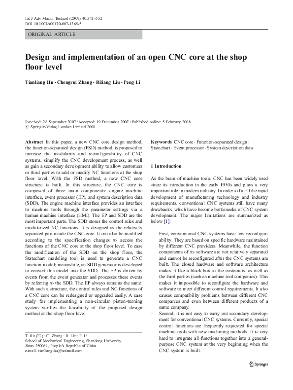 (PDF) Design and implementation of an open CNC core at the shop floor level
