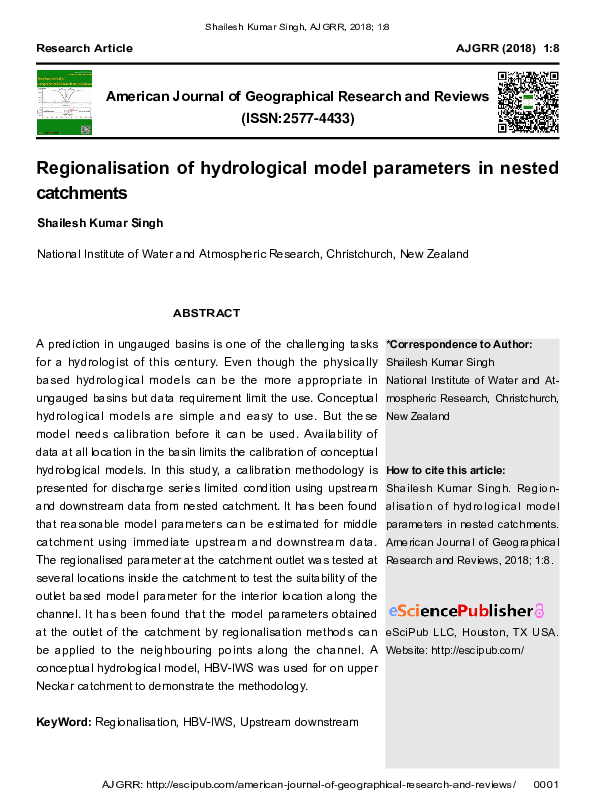 (PDF) Regionalisation of hydrological model parameters under parameter uncertainty: A case study ...