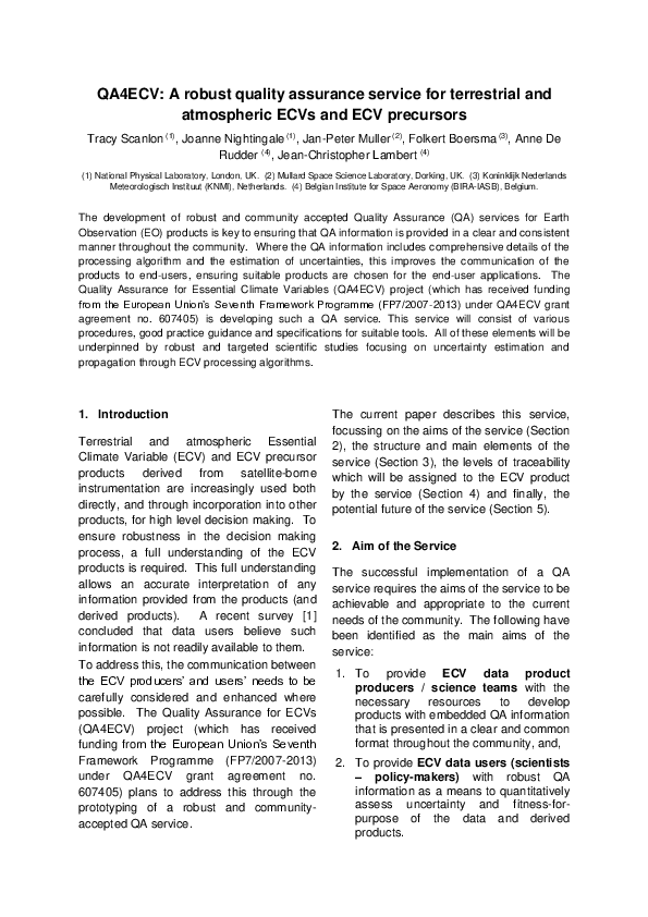 (PDF) QA4ECV: A robust quality assurance service for terrestrial and atmospheric ECVs and ECV ...