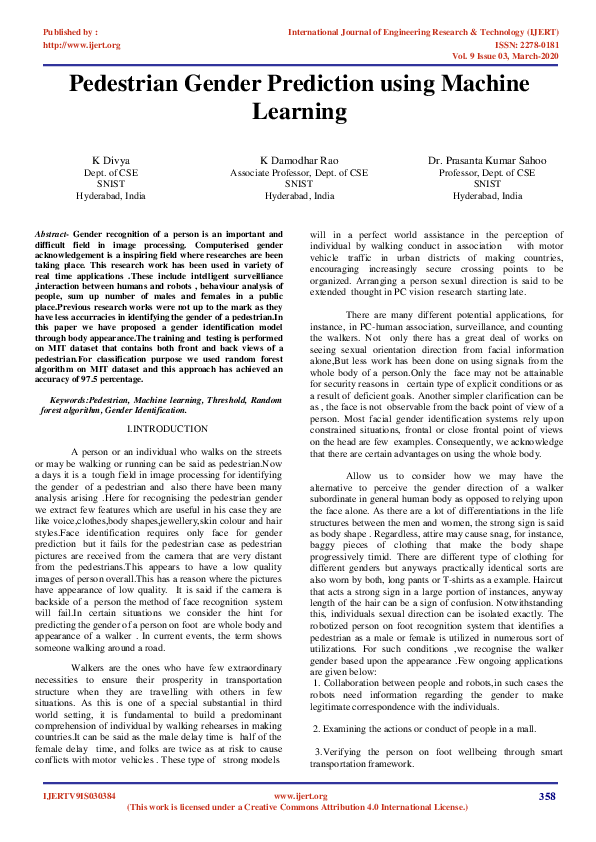 (PDF) Pedestrian Gender Prediction using Machine Learning