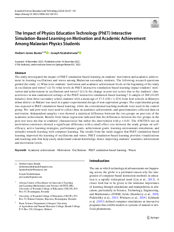 (PDF) The Impact of Physics Education Technology (PhET) Interactive Simulation-Based Learning on ...
