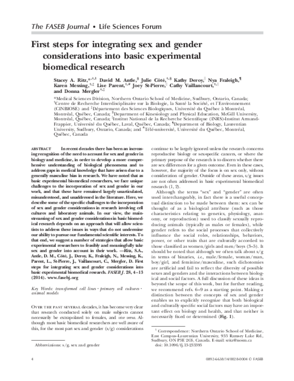Pdf First Steps For Integrating Sex And Gender Considerations Into Basic Experimental