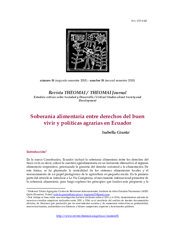 (PDF) Soberanía alimentaria entre derechos del buen vivir y políticas agrarias en Ecuador ...