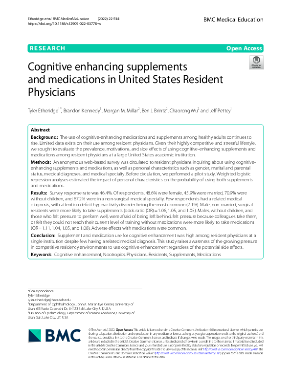 (PDF) Cognitive enhancing supplements and medications in United States ...