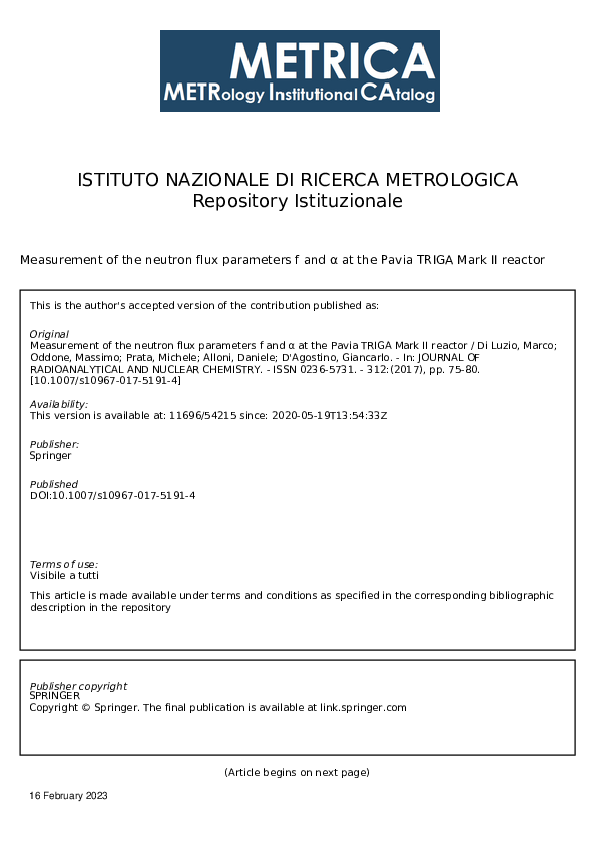 (PDF) Measurement of the neutron flux parameters f and α at the Pavia TRIGA Mark II reactor