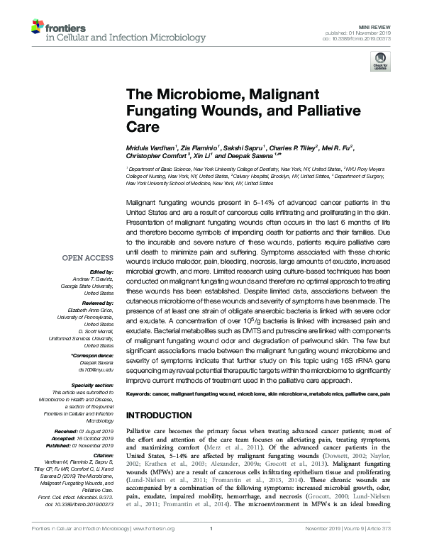(PDF) The Microbiome, Malignant Fungating Wounds, and Palliative Care