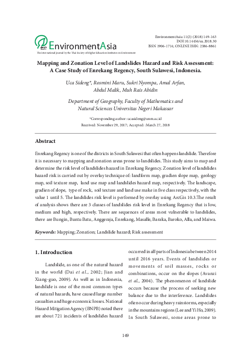 (PDF) Mapping and Zonation Level of Landslides Hazard and Risk Assessment: A Case Study of ...