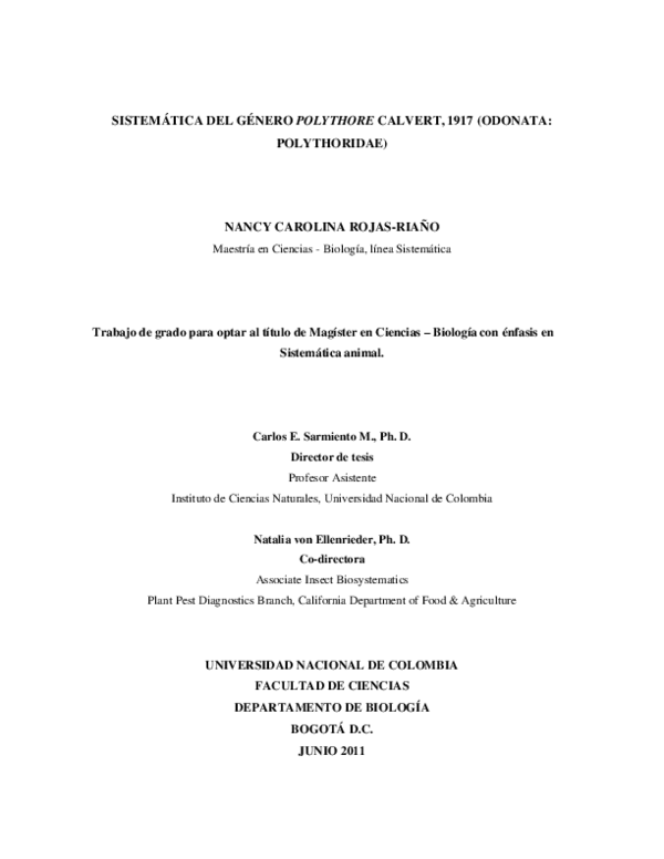 (PDF) Sistemática del género polythore Calvert, 1917 (Odonata ...