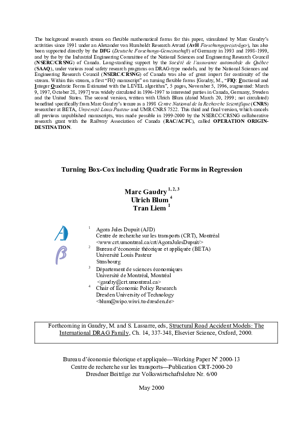 (PDF) Turning Box-Cox including quadratic forms in regression