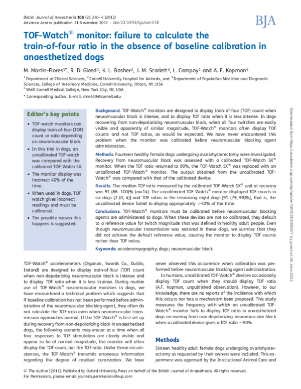 (PDF) TOF-Watch® monitor: failure to calculate the train-of-four ratio ...