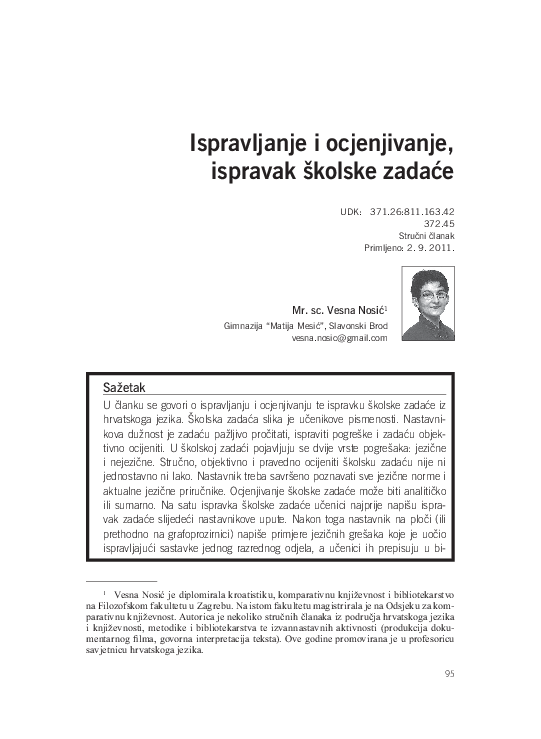 (PDF) Ispravljanje i ocjenjivanje, ispravak školske zadaće