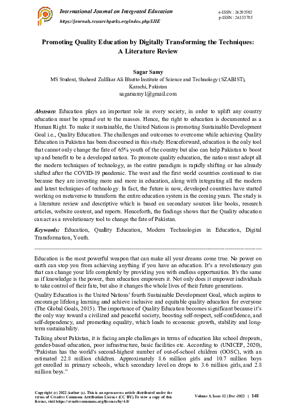 (PDF) Promoting Quality Education by Digitally Transforming the ...