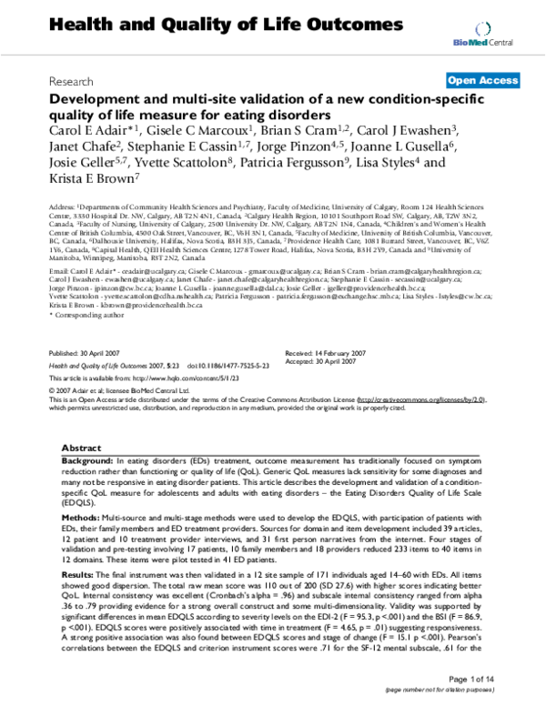 (PDF) Health and Quality of Life Outcomes BioMed Central