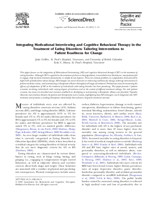 (PDF) Integrating Motivational Interviewing and Cognitive Behavioral Therapy in the Treatment of ...