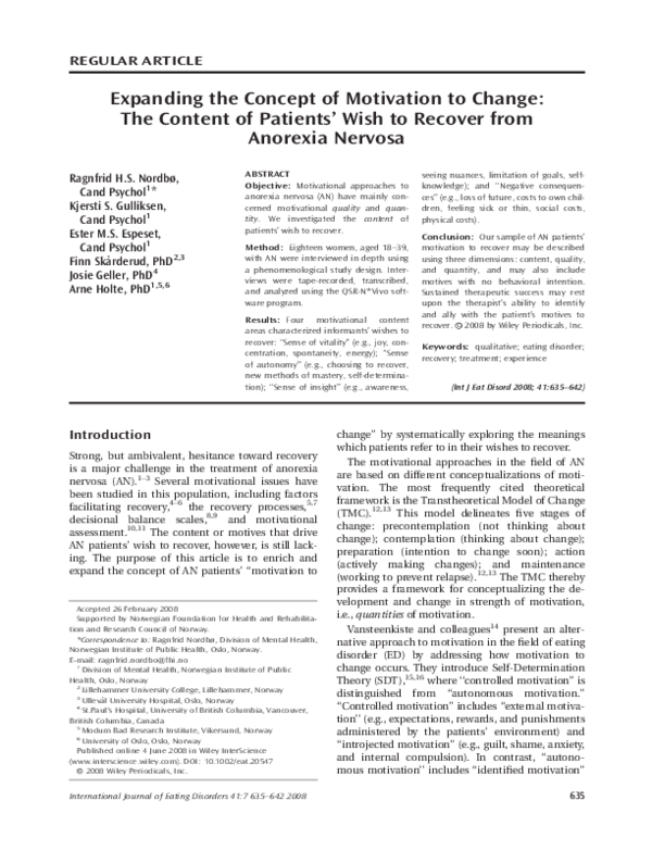 (PDF) Expanding the concept of motivation to change: the content of ...