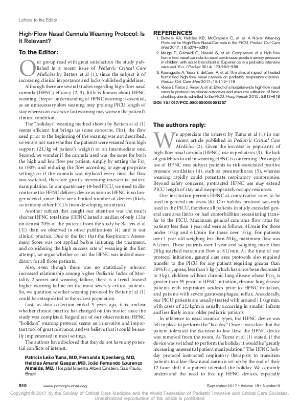 (PDF) High-Flow Nasal Cannula Weaning Protocol