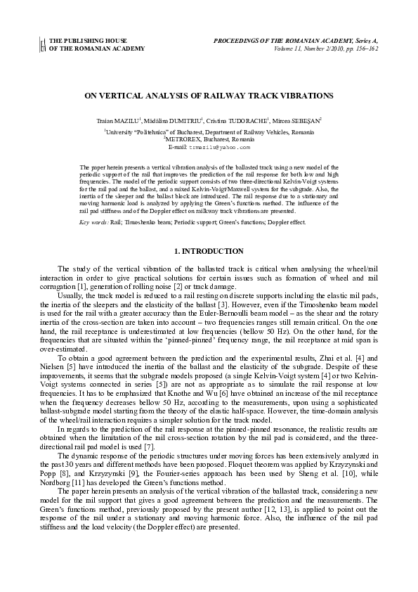 Pdf On Vertical Analysis Of Railway Track Vibrations