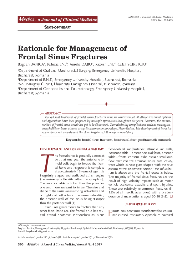 (PDF) Rationale for management of frontal sinus fractures