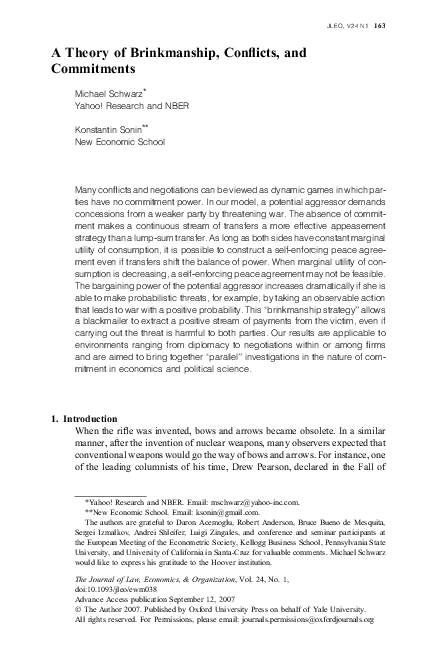 (PDF) A Theory of Brinkmanship, Conflicts, and Commitments