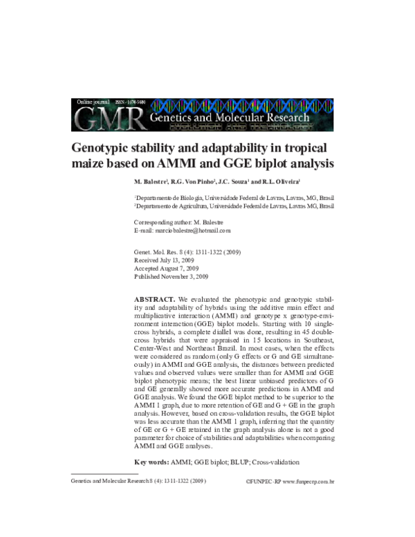 (PDF) Genotypic stability and adaptability in tropical maize based on AMMI and GGE biplot analysis