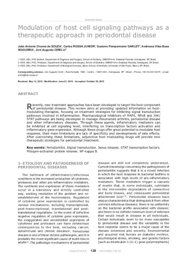 (PDF) Modulation of host cell signaling pathways as a therapeutic approach in periodontal disease