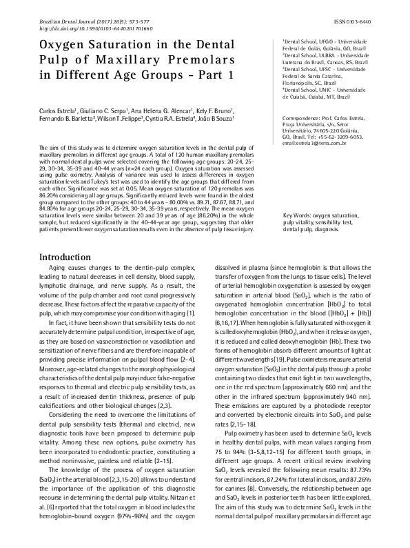 (PDF) Oxygen Saturation in the Dental Pulp of Maxillary Premolars in ...