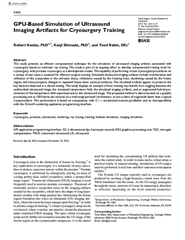 (PDF) GPU-Based Simulation of Ultrasound Imaging Artifacts for Cryosurgery Training | Kenji ...