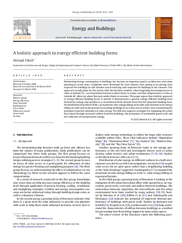 (PDF) A holistic approach to energy efficient building forms (PDF) A holistic approach to energy efficient building forms