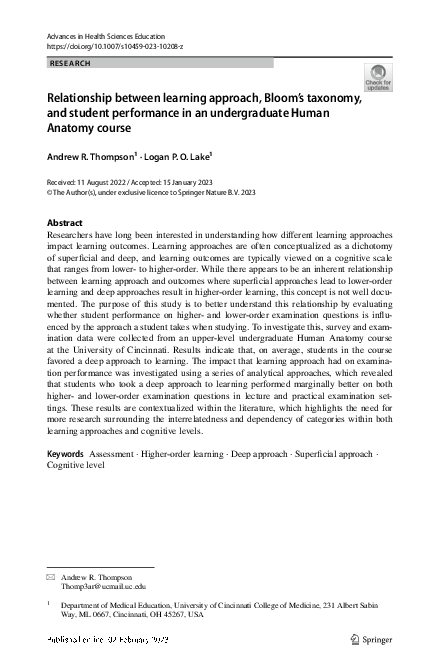 (PDF) Relationship between learning approach, Bloom’s taxonomy, and student performance in an ...