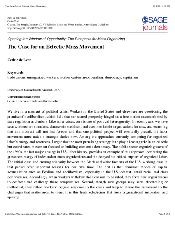 (PDF) The Case for an Eclectic Mass Movement