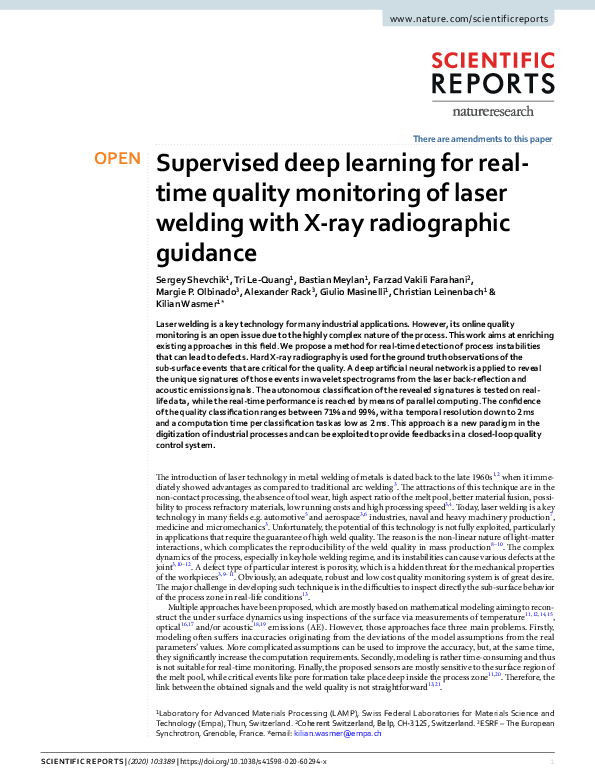 (PDF) Supervised deep learning for real-time quality monitoring of laser welding with X-ray ...