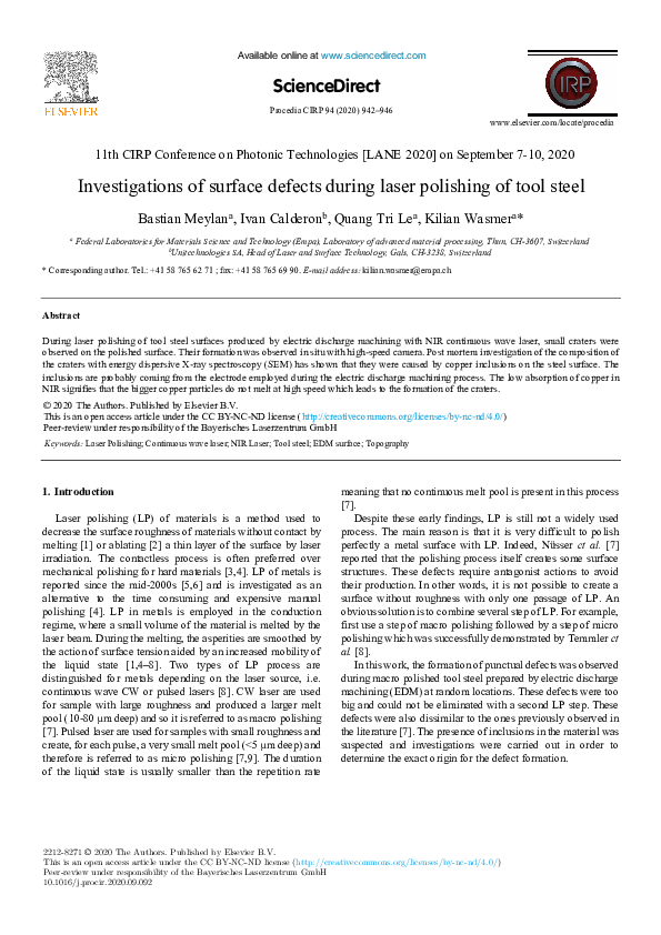 (PDF) Investigations of surface defects during laser polishing of tool ...