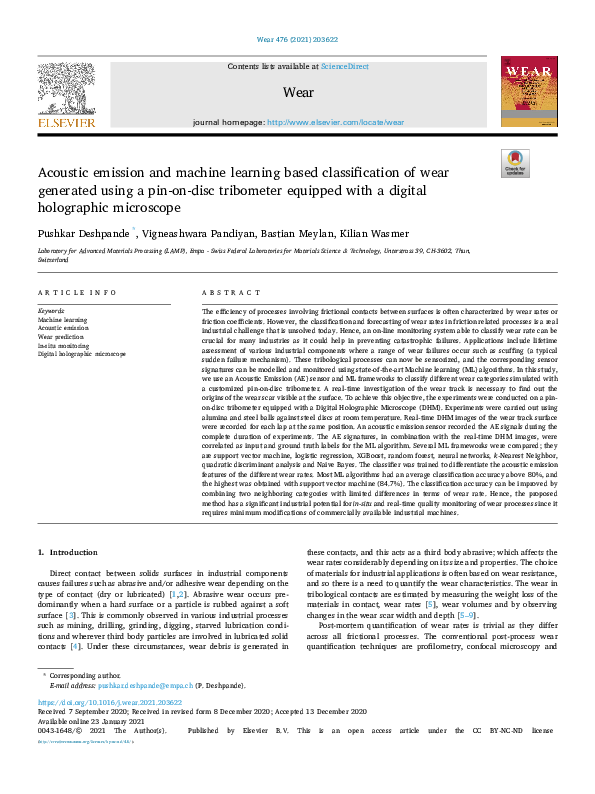 (PDF) Acoustic emission and machine learning based classification of ...