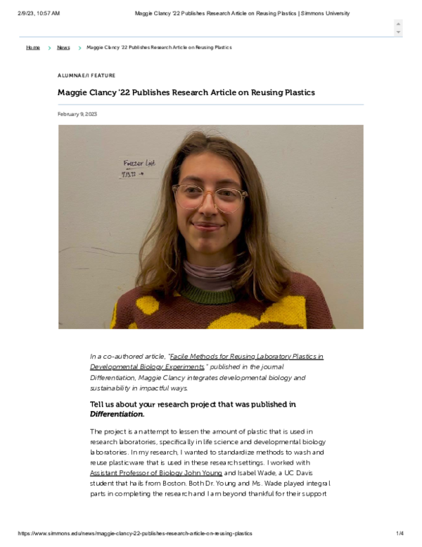 (PDF) Interviewer, "Maggie Clancy '22 Publishes Research Article on ...