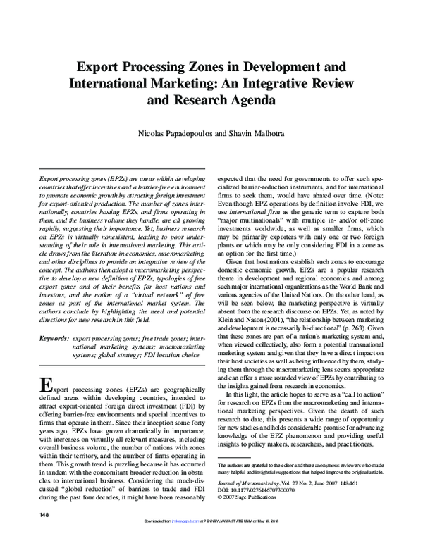 (PDF) Export Processing Zones in Development and International ...