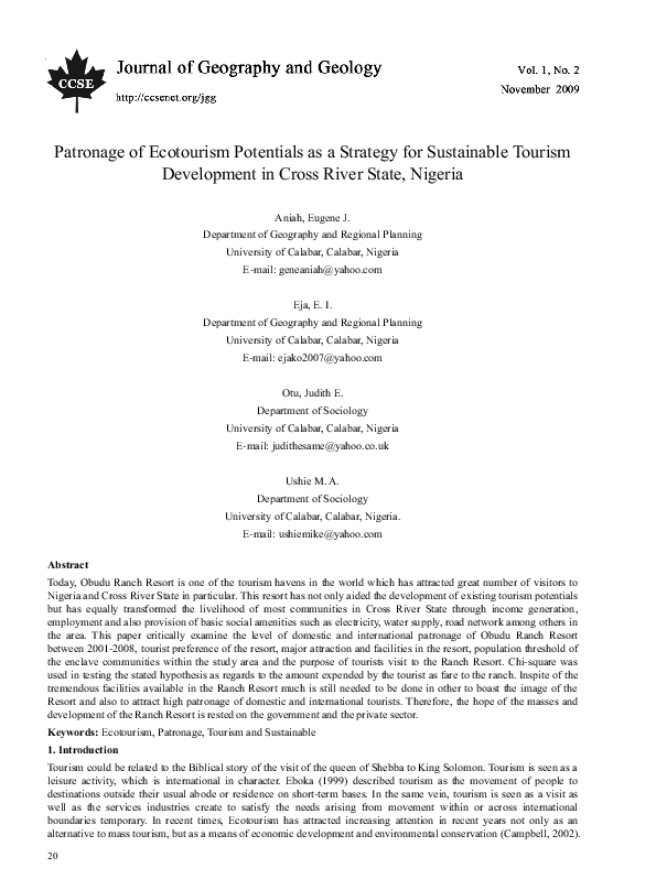 (PDF) Patronage of Ecotourism Potentials as a Strategy for Sustainable ...